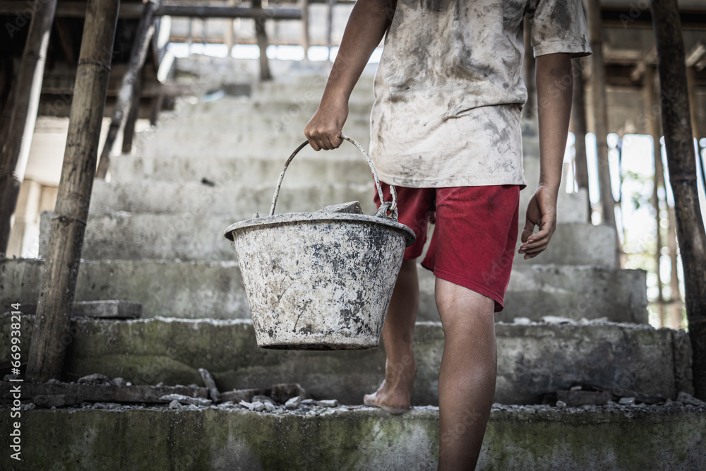 Poor children forced to do construction work, child labor, abuse To the ...