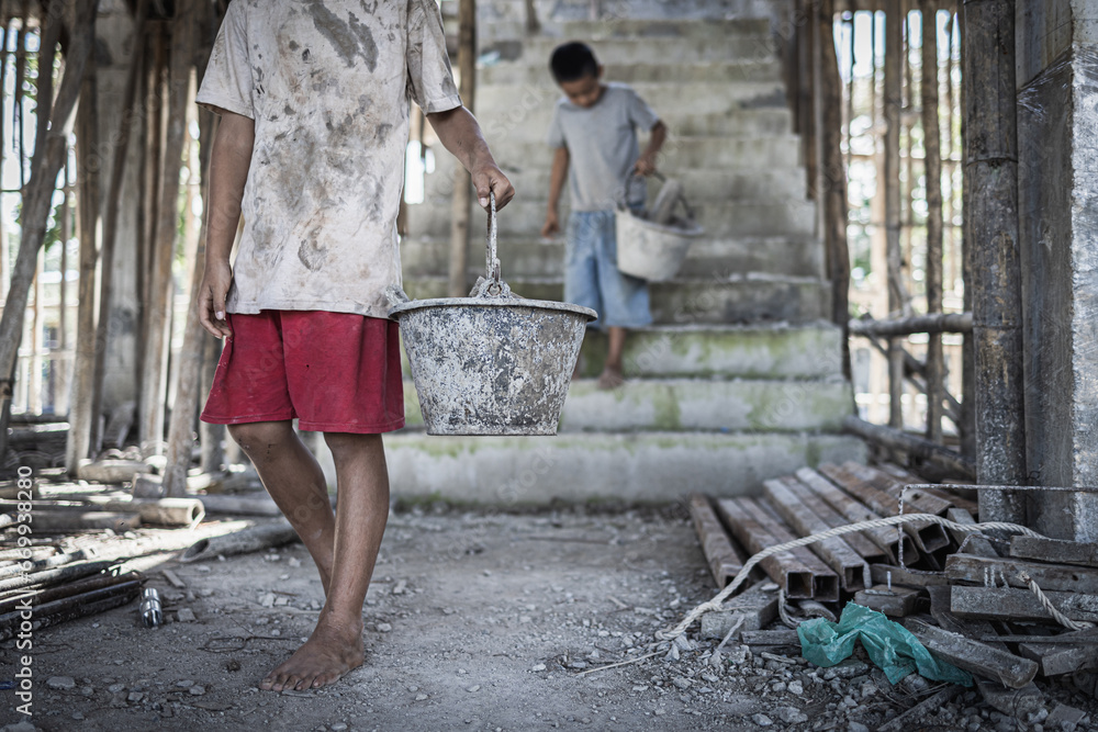 Poor children forced to do construction work, child labor, abuse To the ...