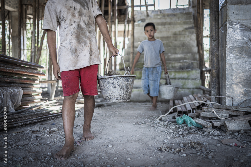 Poor children forced to do construction work, child labor, abuse To the ...