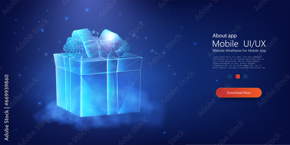 Futuristic Luminescent Gift Box with Polygonal Crystals on a Celestial ...