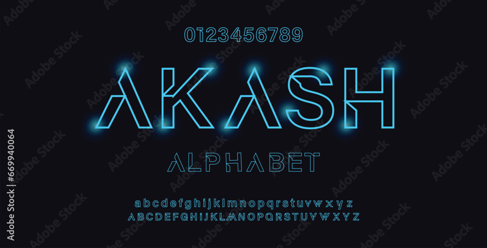 AKASH Outline Slim monogram fonts with minimal typography. Illustration ...