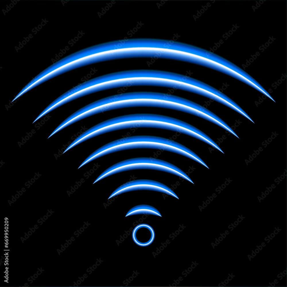 Wi-Fi light effect, blue glowing signal sensor waves internet wireless ...