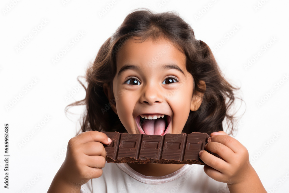cute indian girl eating chocolate. Stock Photo | Adobe Stock