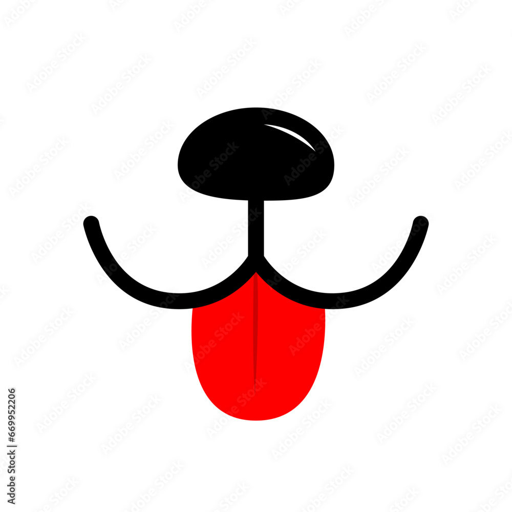 Dog square smiling happy face head icon. Black nose, red tongue out ...