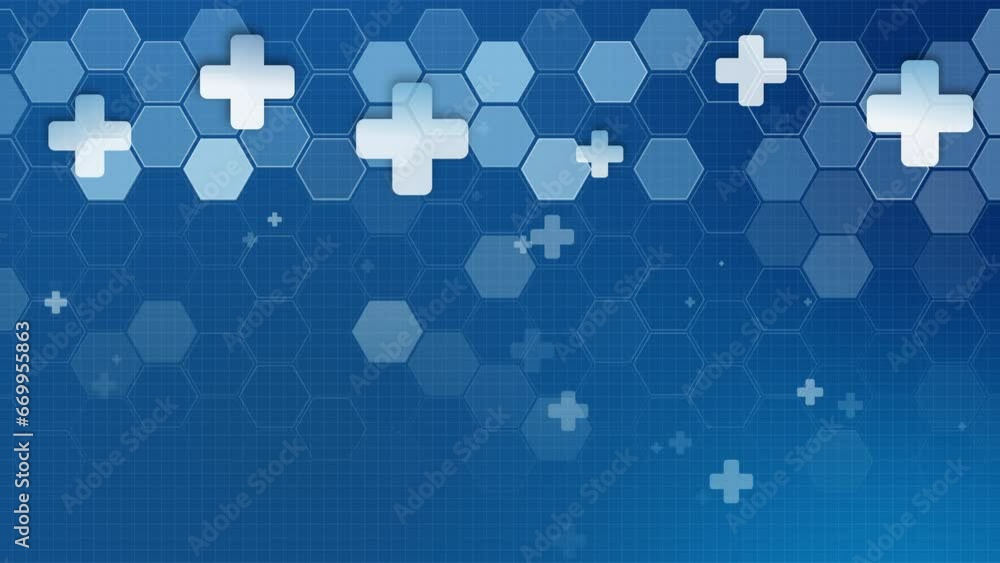 Abstract medical blue background with a grid of hexagons and animated ...
