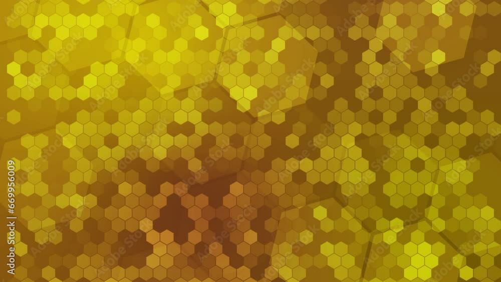 Looped animation of yellow honeycomb pattern. Dynamic hexagonal grid of ...