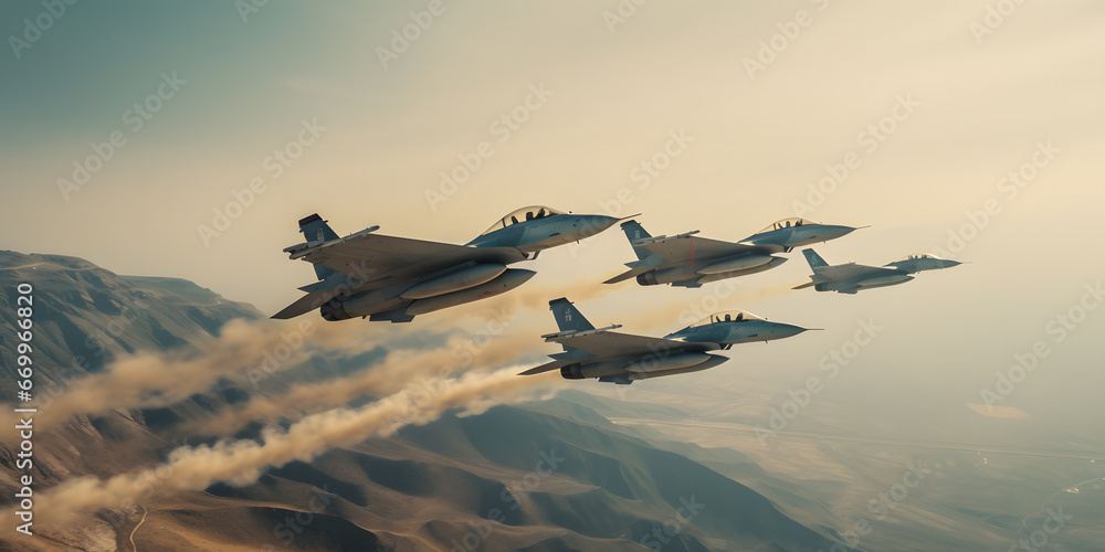 Fighter Jets in Perfect Alignment during a Training Exercise Stock ...