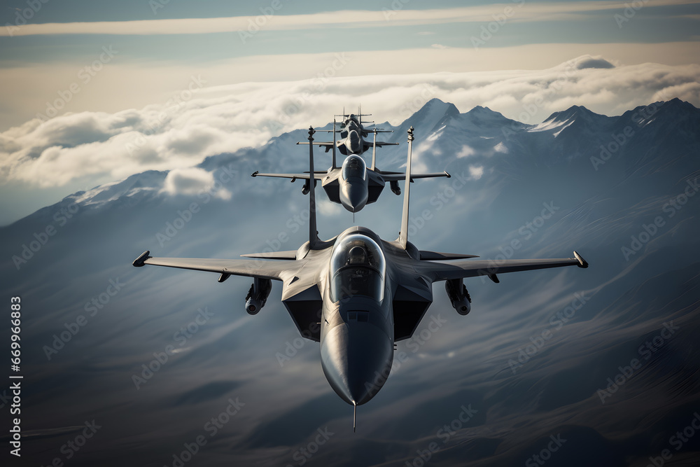 Flight Formation. Fighter Jets in Perfect Alignment during a Training ...