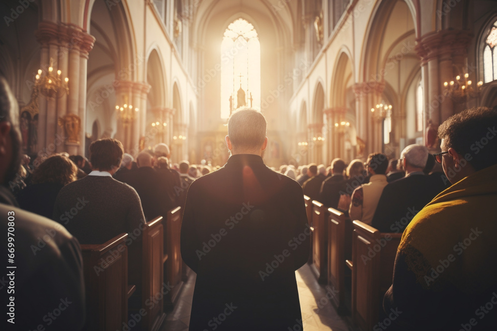Liturgy In Church, Procession Of Ministers, Bearing Holy Cross to Altar ...