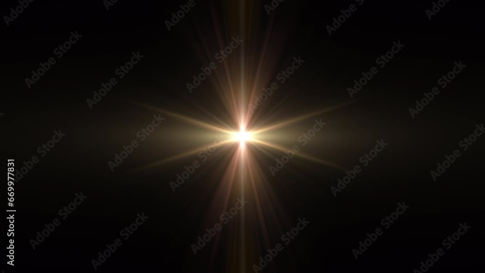 Loop flickering center rotating glow gold rays lights optical lens ...