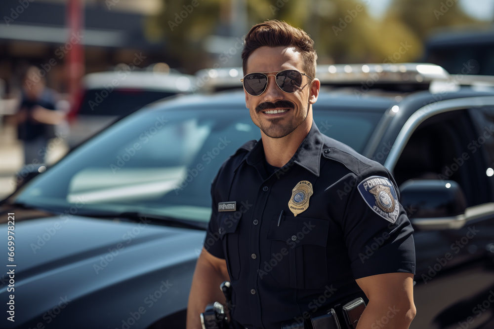 Attractive police officer posing at the street. Generative AI Stock ...