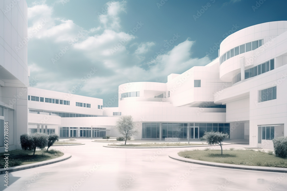 Architectural photograph of a hospital where white colors, wellness and ...