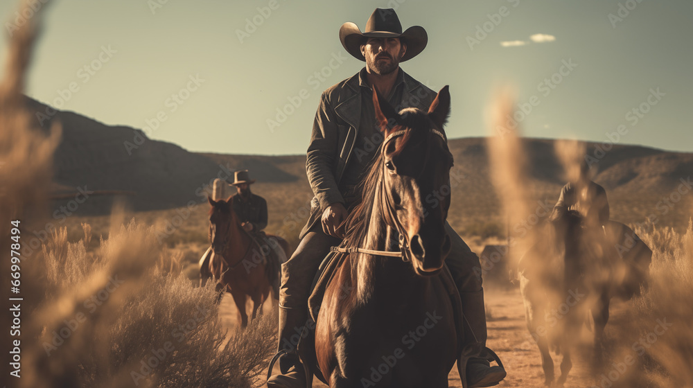 Outlaw approaches cautiously with others following in Cinematic Western ...