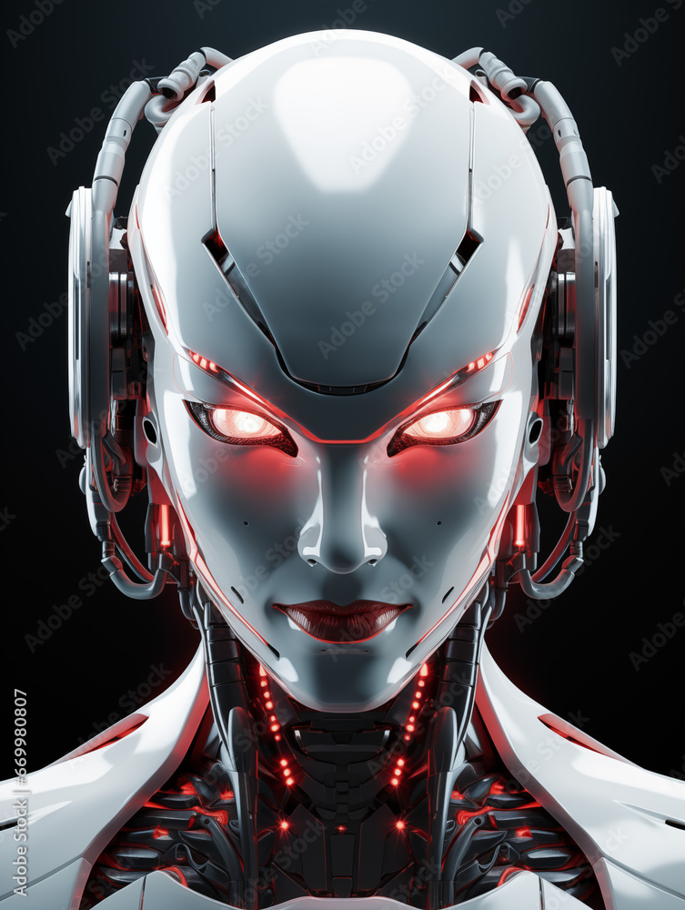 Futuristic AI-Powered Humanoid Robotic Android with Glowing Red Eyes ...