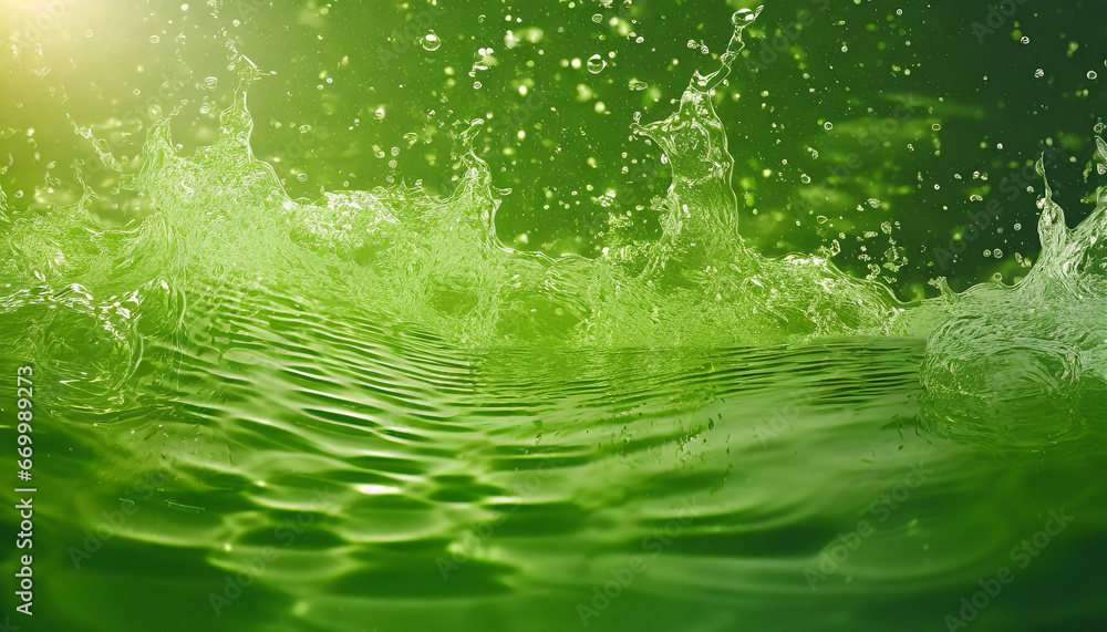 defocus blurred transparent green colored clear calm water surface ...
