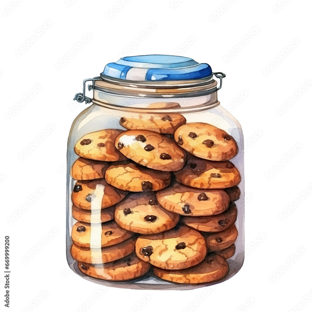 Chocolate chip cookies in a glass jar, png isolated on a transparent ...
