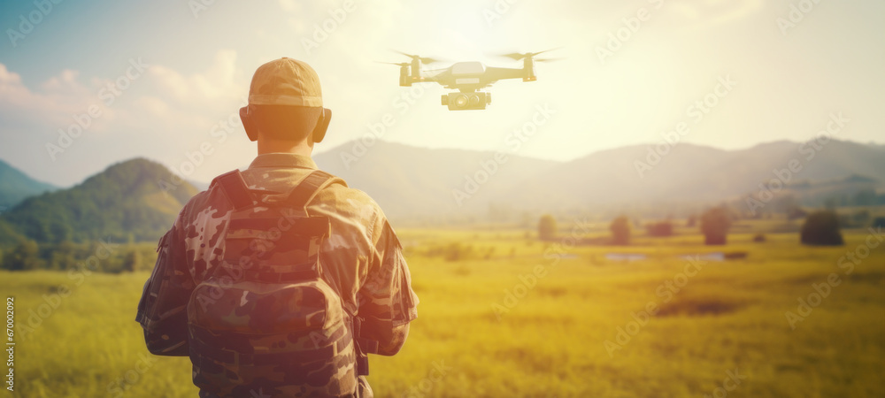 Silhouette of Soldiers using drones scouting during military, Modern ...