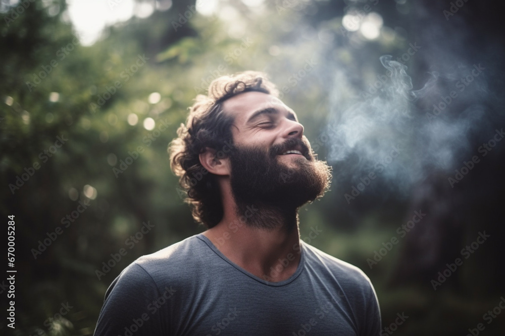 Portrait of a man breathing fresh air in nature Stock Illustration ...