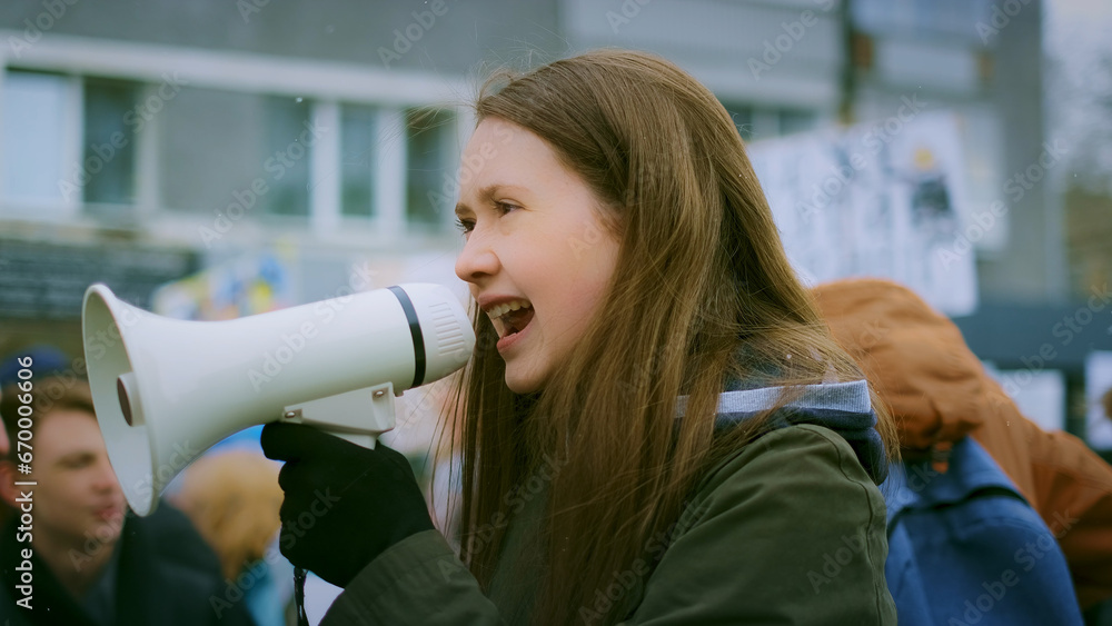 Young adult female feminist demonstration. Gender rights feminism fight ...