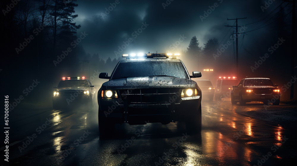 police car at night Police car chasing car at night with fog background ...