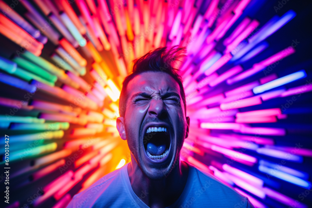 ภาพประกอบสต็อก Portrait of screaming man, Hate, rage, Crying emotional ...