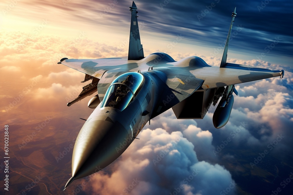 Bird's Eye View of Powerful Combat Military Fighter Jet Stock ...