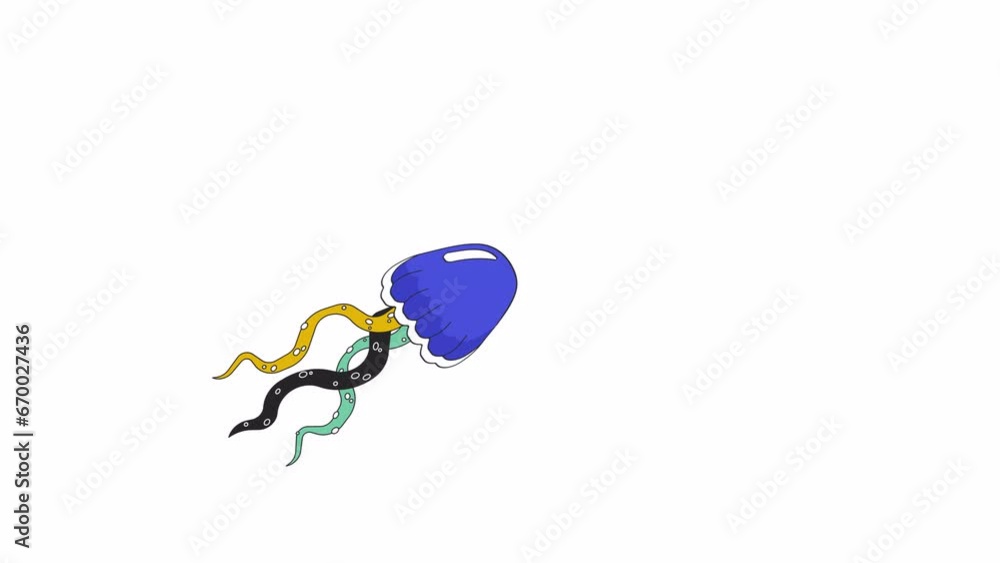 Underwater jellyfish floating line 2D character animation. Jelly medusa ...