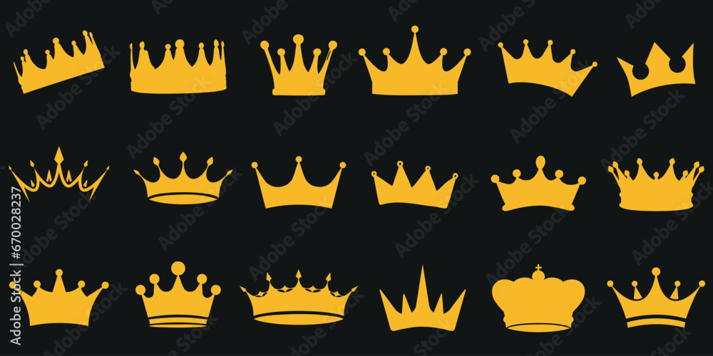 Golden crowns vector illustration on dark background, royal luxury ...