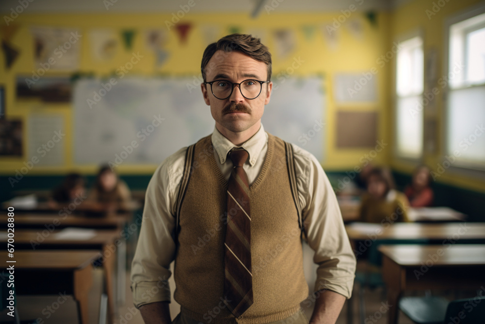 Portrait Of Male Elementary School Teacher Standing In Classroom Stock ...