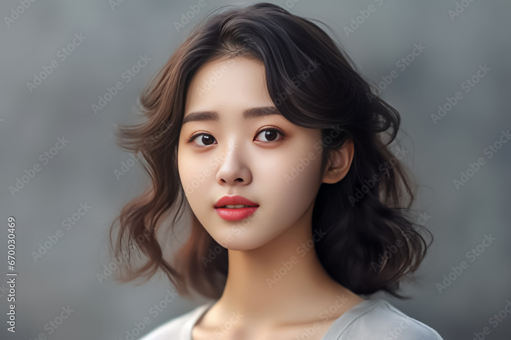 Beautiful Asian Woman, Close up on her face with Smooth skin look at ...