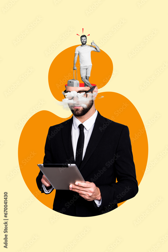 Vertical image collage design of young business ceo entrepreneur head ...