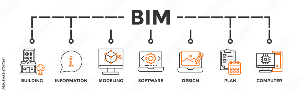 BIM banner web icon for building information modeling with icon of ...