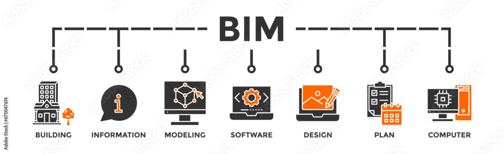 BIM banner web icon for building information modeling with icon of ...