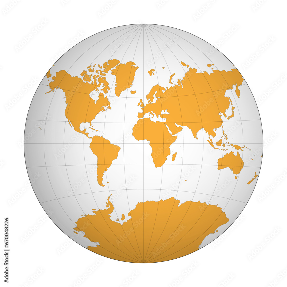 Simplified Map of World in the circle focused on Europe and Africa ...