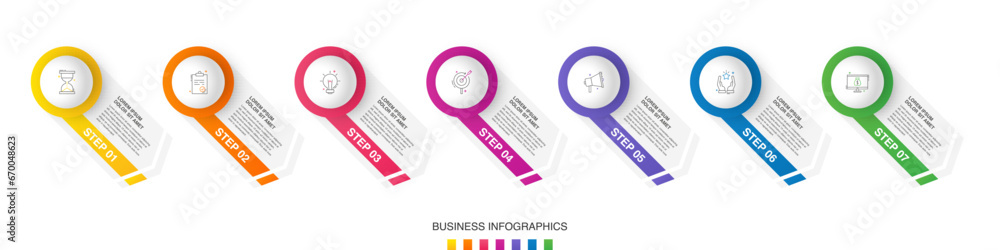 Business vector infographics with 7 circles and arrows. Timeline ...