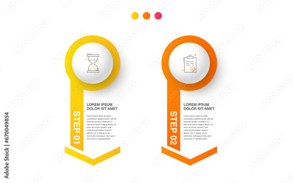Vector modern infographic with 2 circles and arrows. 3D concept graphic ...