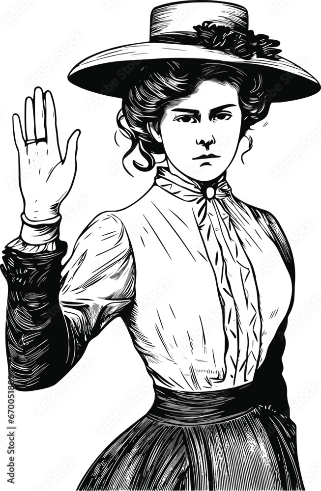 Fototapeta A retro-looking woman shows a stopping gesture with her hand ... Fototapeta A retro-looking woman shows a stopping gesture with her hand ...