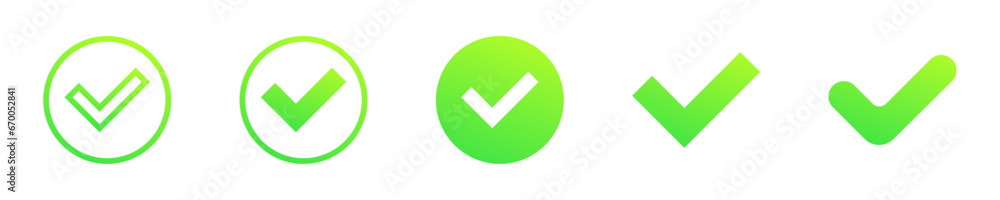 Check mark icon. Green gradient tick icons set. Complete and done icon ...