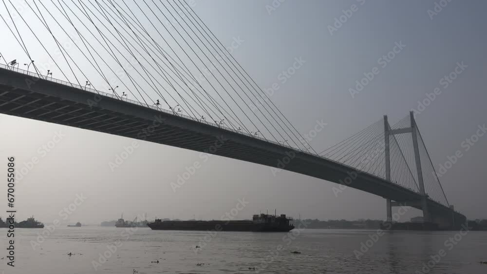 Overview of the modern Vidyasagar Setu bridge in Kolkata, India Stock Video | Adobe Stock