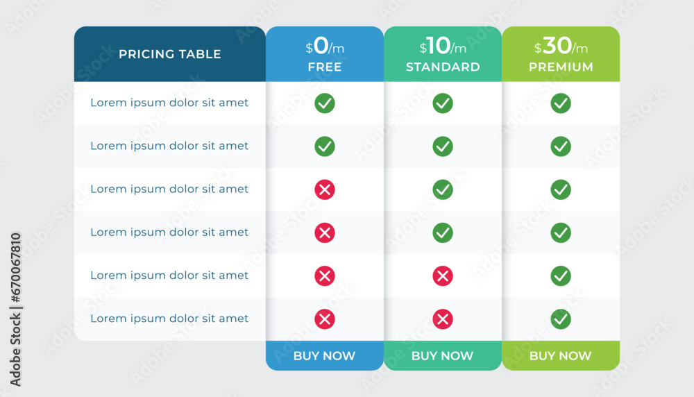 Price list comparison table Stock Vector | Adobe Stock