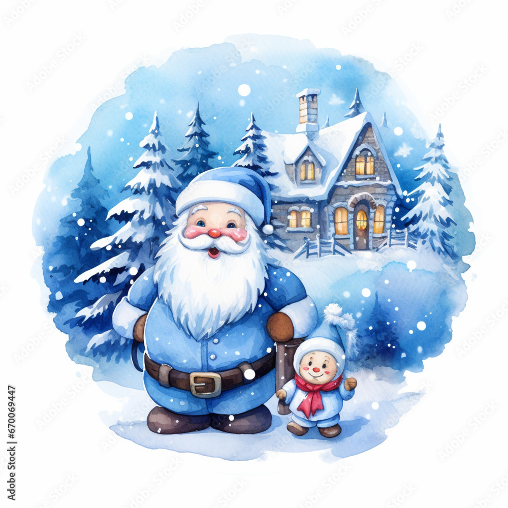 Cute Blue Santa in Christmas Village Clipart JPG High Resoluation Stock ...