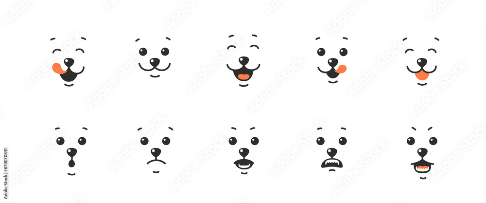 Various animal face, different emotions. Happy, angry and sad dog face ...