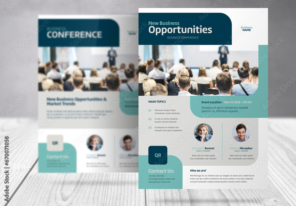 Business Conference Agenda Flyer with Turquoise Accents Stock Template ...