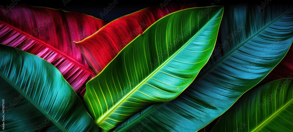 Plants and leaves of the Amazonian vegetation, tropical green leaf ...