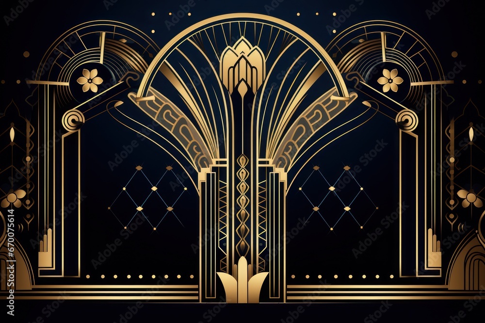 Art Deco pattern with geometric shapes, gilded lines, and lavish ...