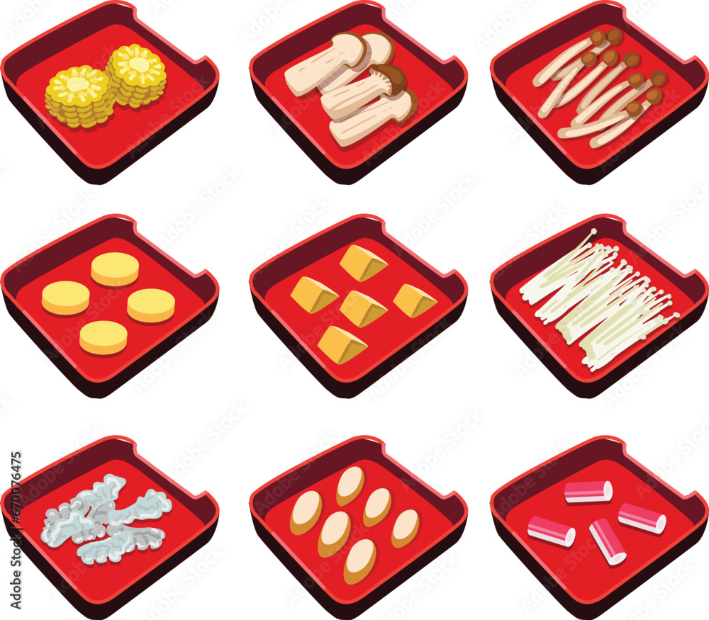vector set of Shabu menu.pork meat, beef, chicken, seafood ingredient ...