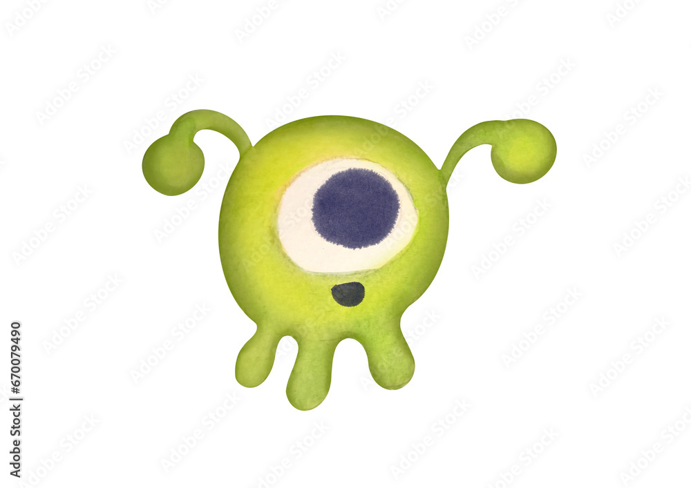 clipart watercolor baby green character similar to alien, monster ...