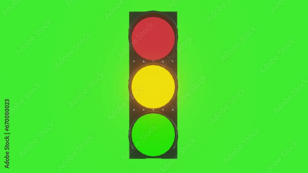 3d animation of traffic lights turning on from red then yellow and ...