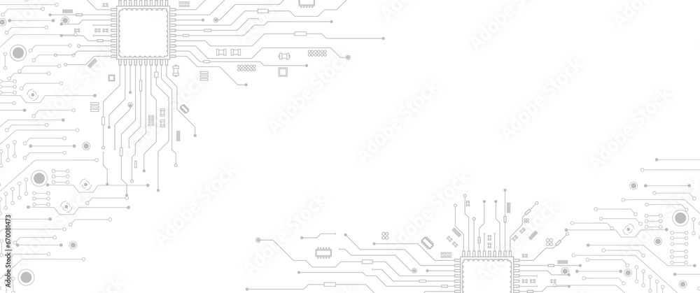 Abstract Technology Circuit board background. Grey white Abstract ...