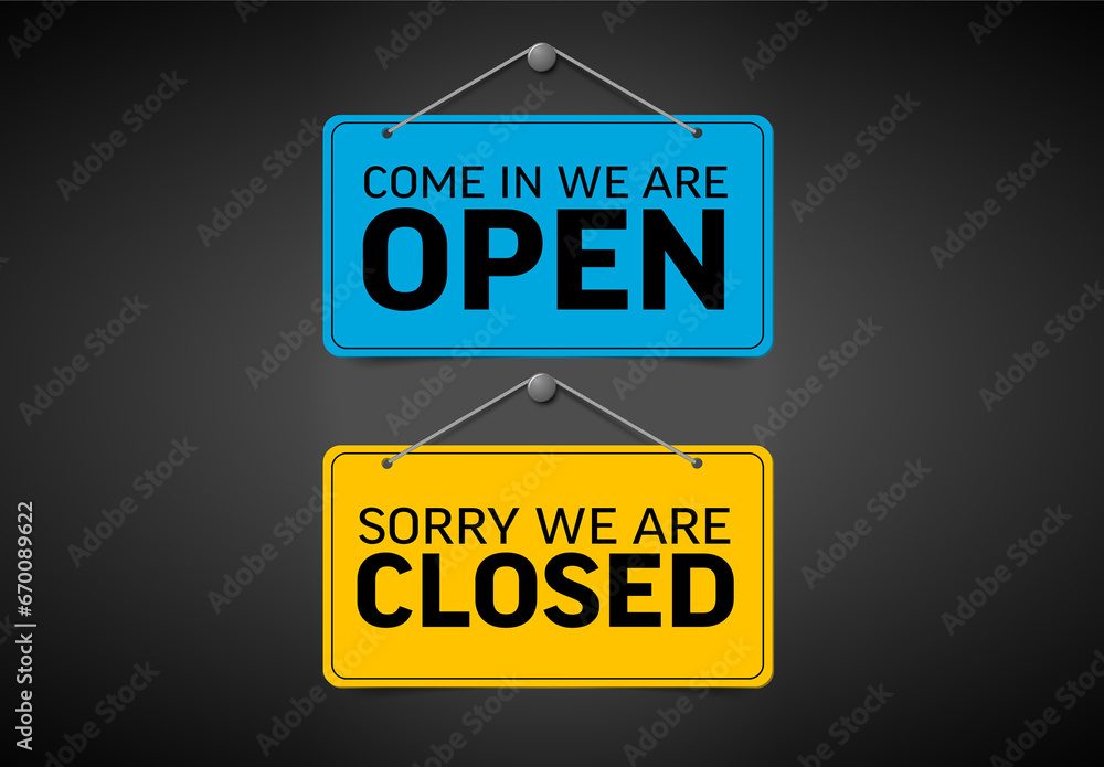 Store door paper placard notice template - blue open and yellow closed ...